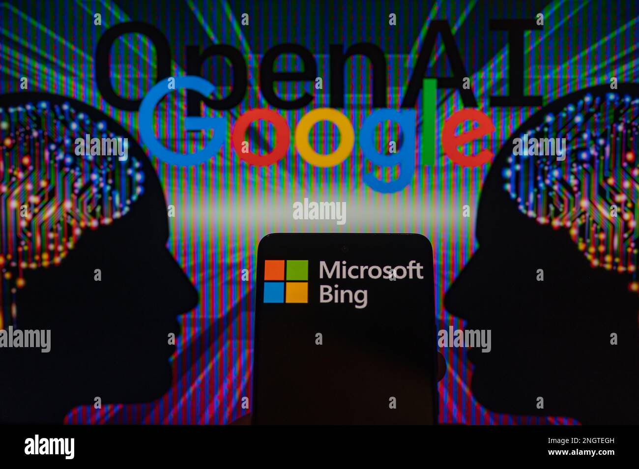 Google - OpenAI displayed on screen with Microsoft Bing on mobile seen ...