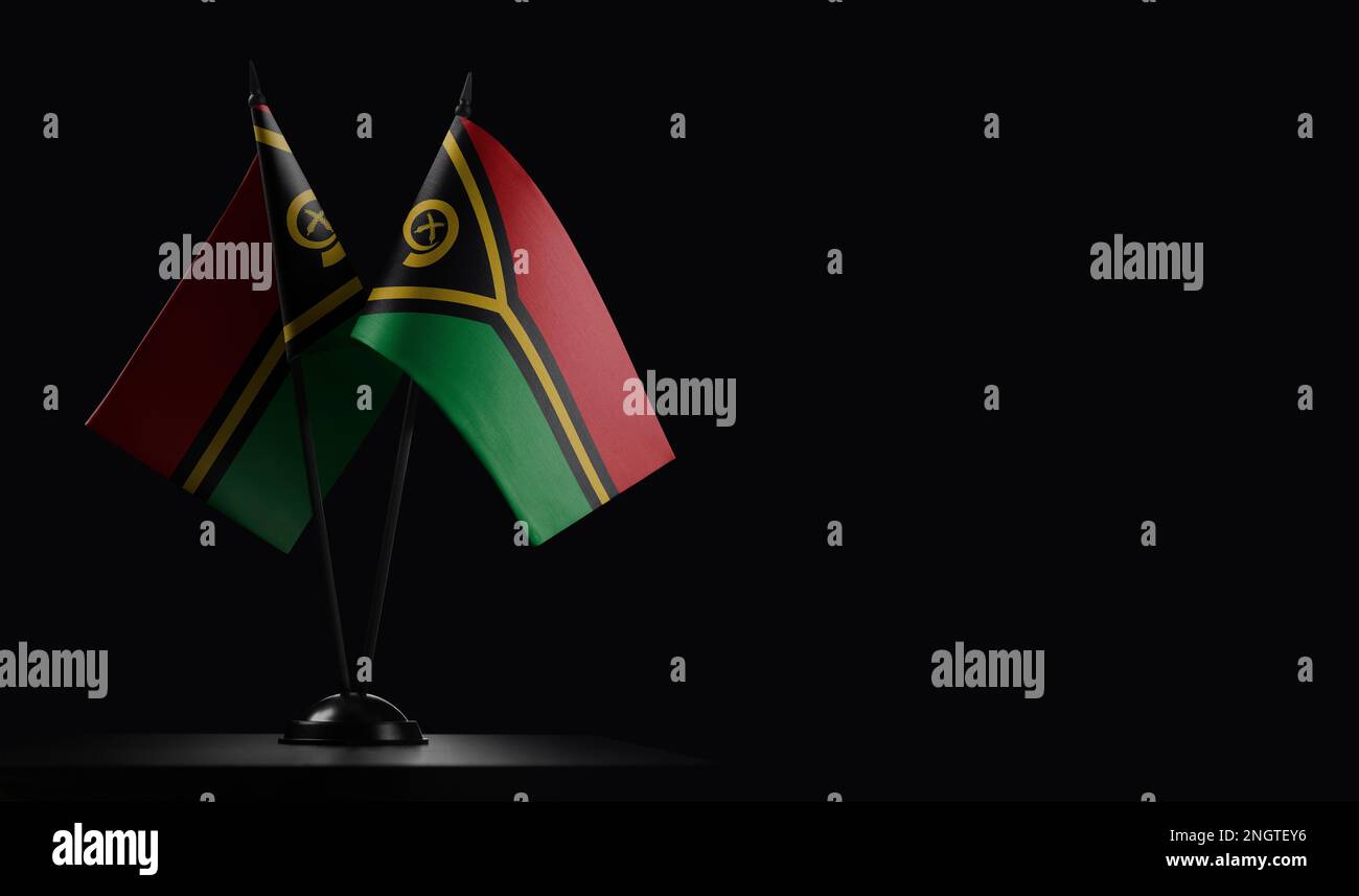 Small national flags of the Vanuatu on a black background Stock Photo ...