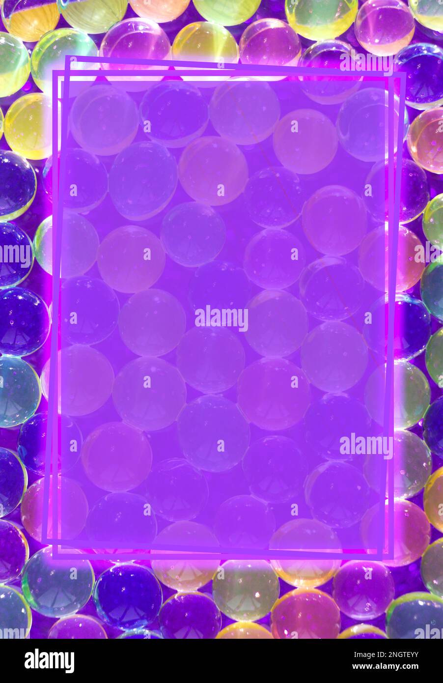 purple water balls background with purple transparent frame as copy ...