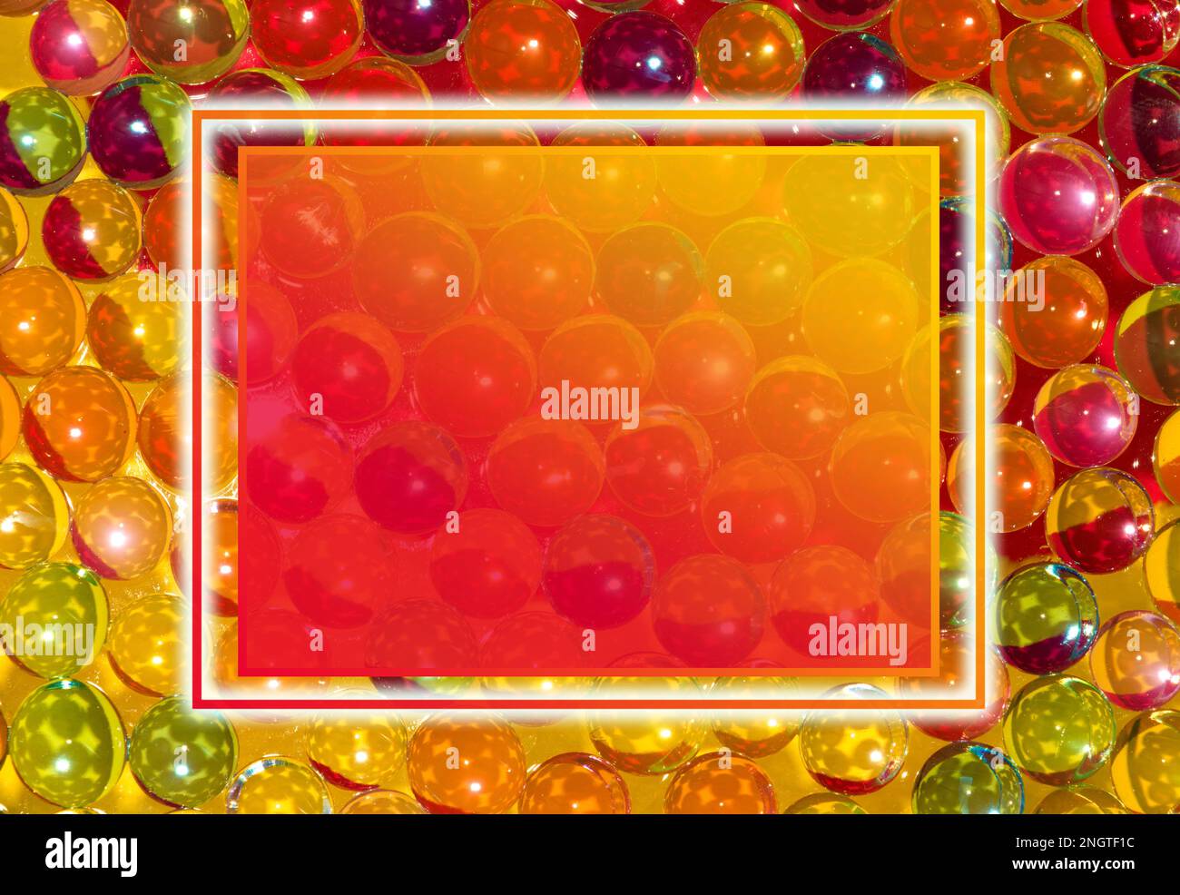 orange frame as copy space on the abstract colorful water balls ...