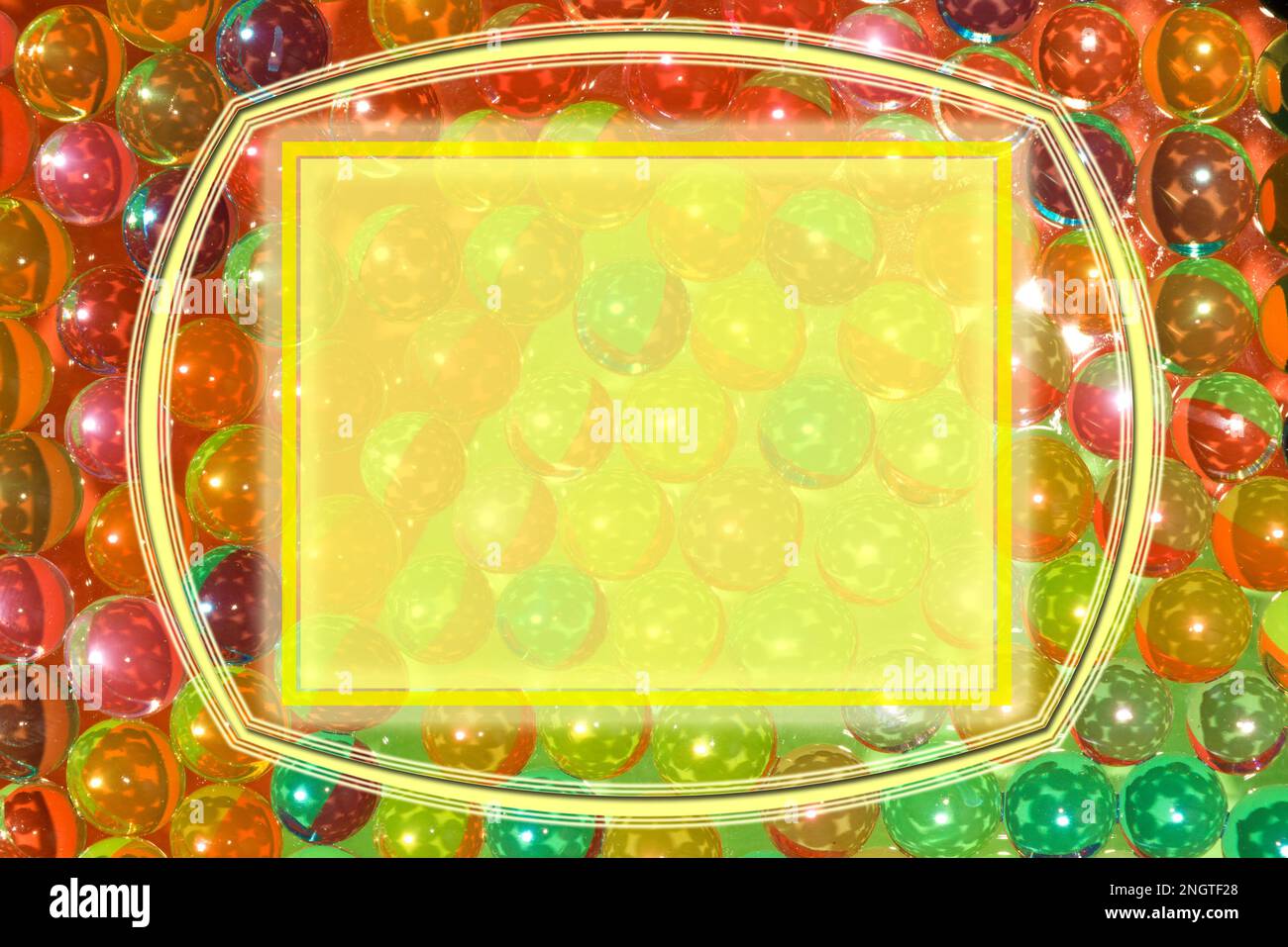 yellow frame as copy space on the abstract colorful water balls ...