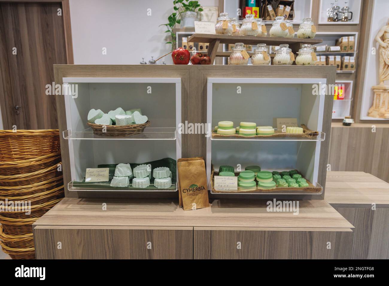 Natural cosmetics for sale in shop in CyHerbia Botanical Park and ...