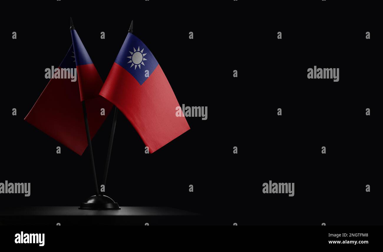 Small national flags of the Taiwan on a black background Stock Photo ...