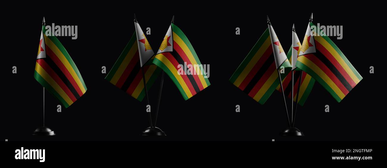 Small national flags of the Zimbabwe on a black background Stock Photo ...