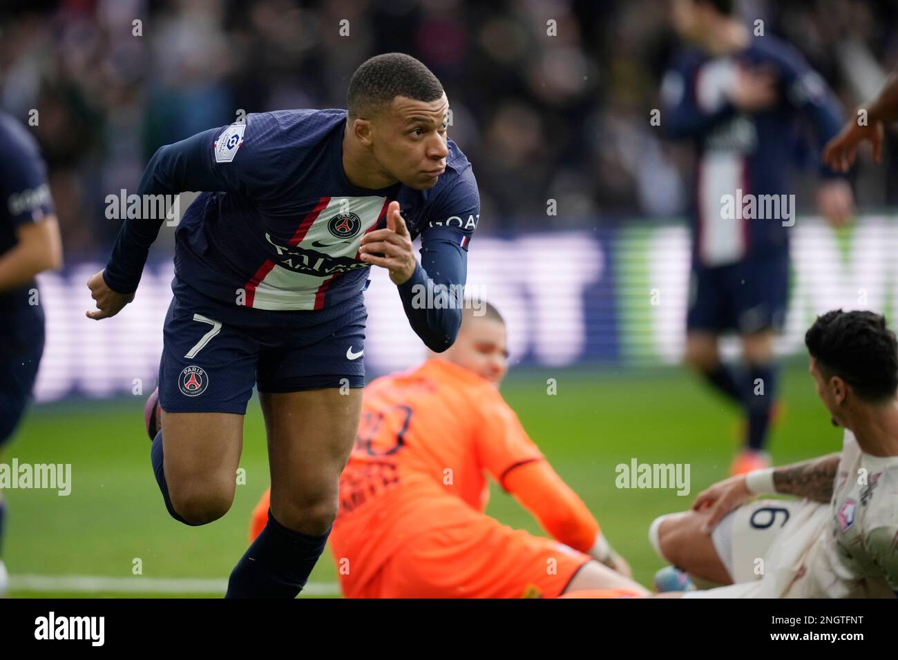 PSG's Kylian Mbappe celebrates after scoring his side's opening goal ...