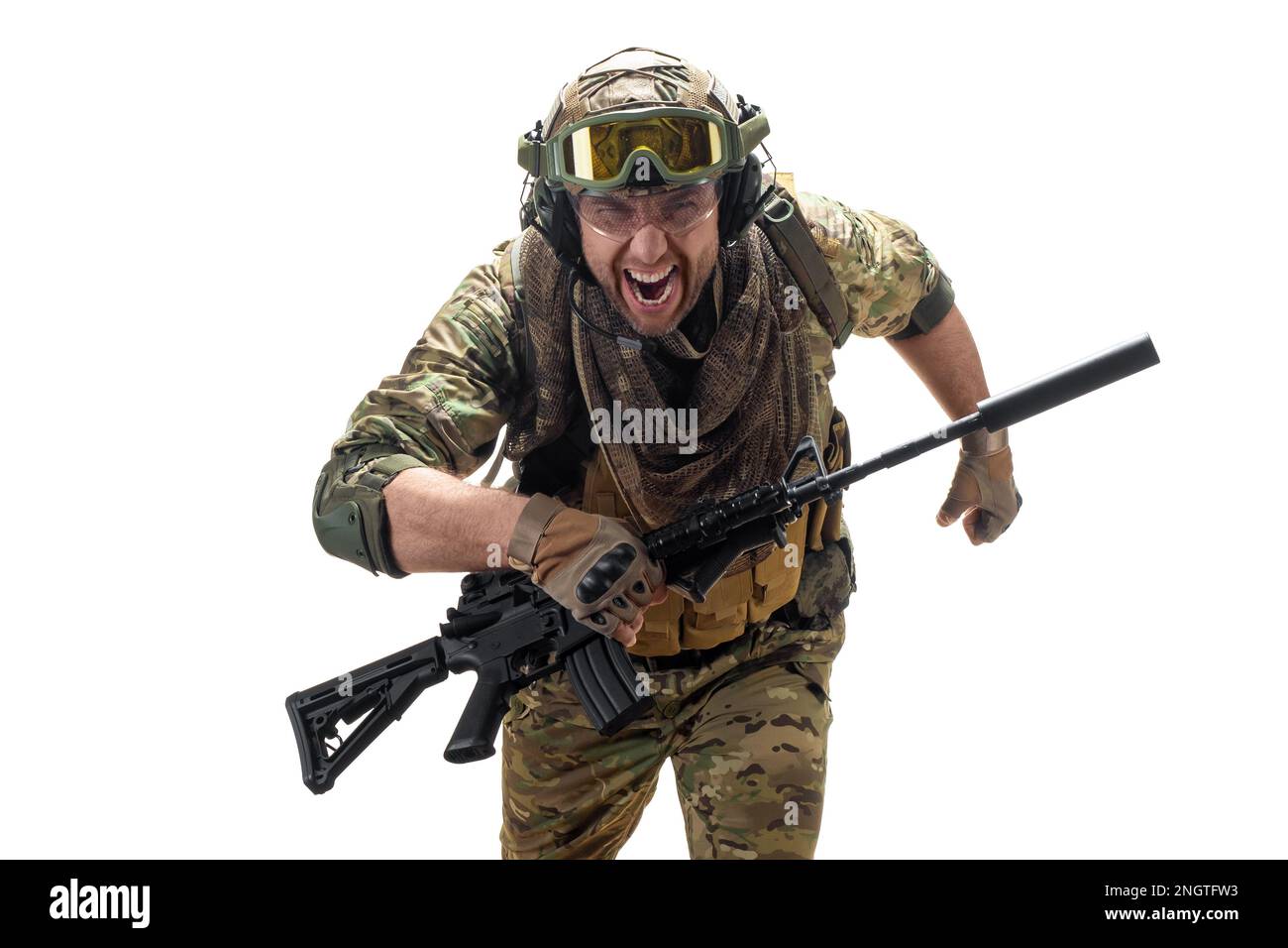 A professional mercenary soldier leaving the kill zone on contact with ...