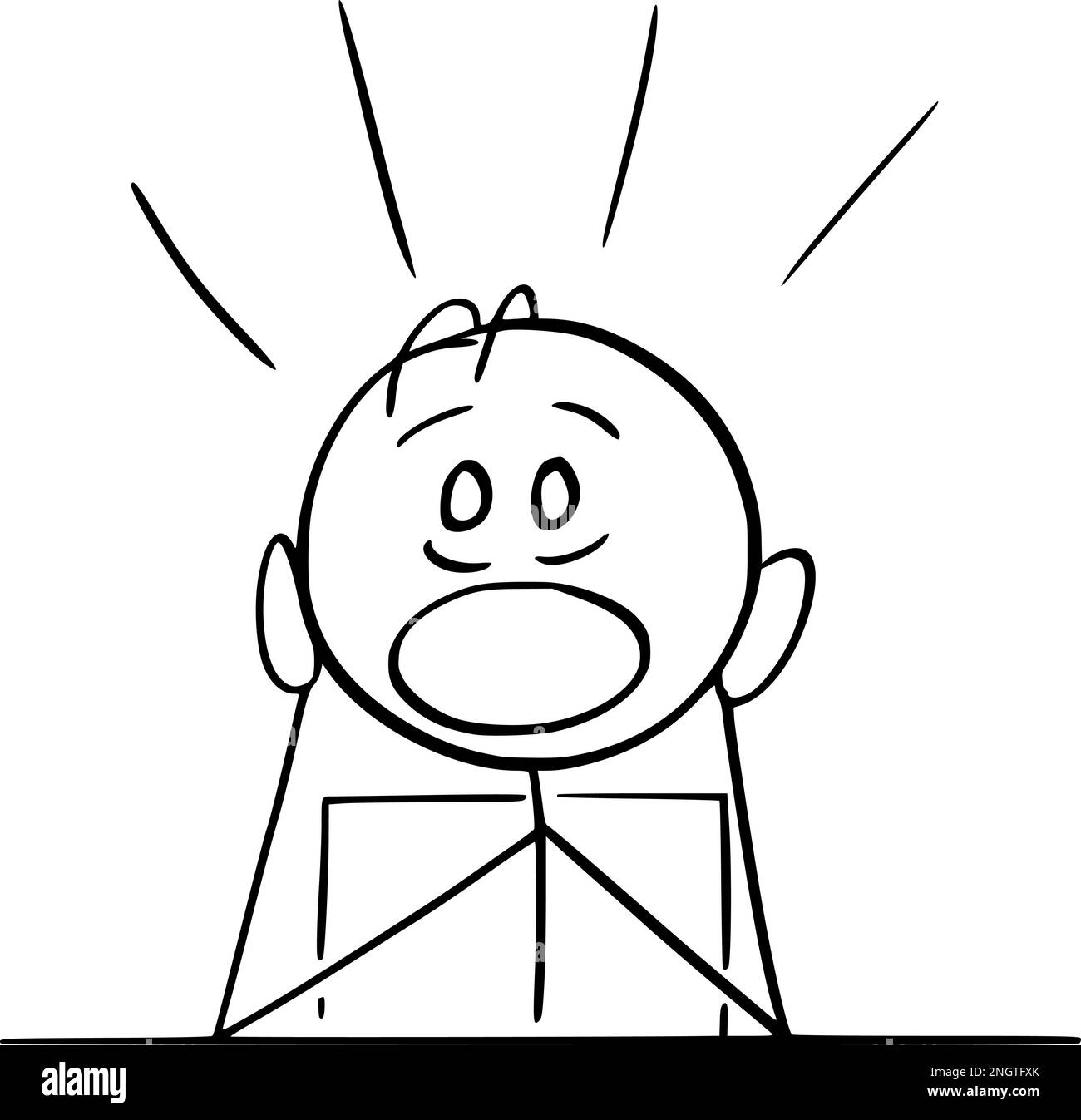 Shocked Person Sitting Behind Desk Vector Cartoon Stick Figure