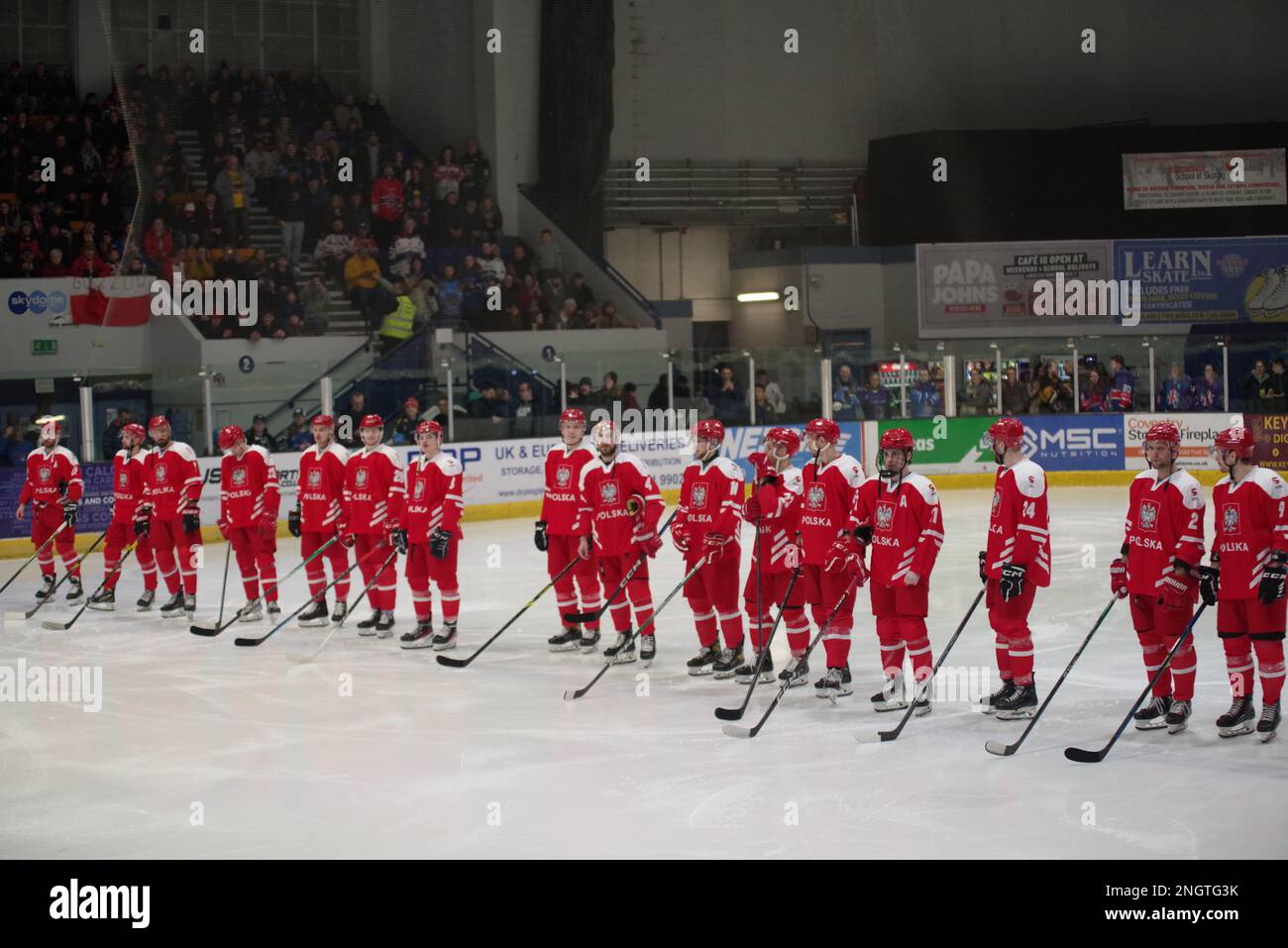 Coventry, England, 11 February 2023. The Poland team lining up for the ...
