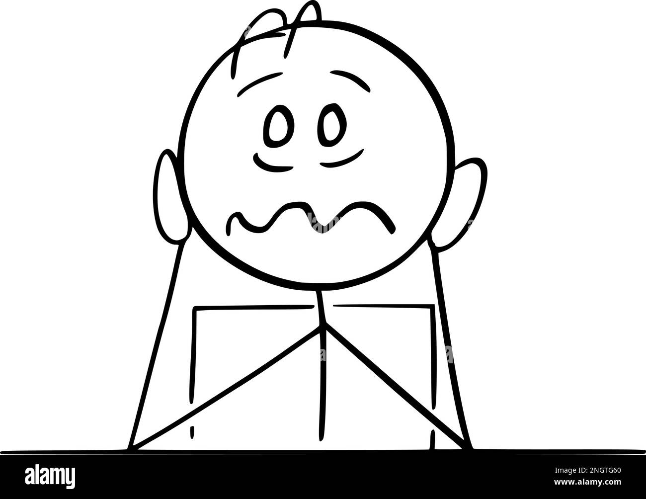 Shocked Person Sitting Behind Desk, Vector Cartoon Stick Figure ...
