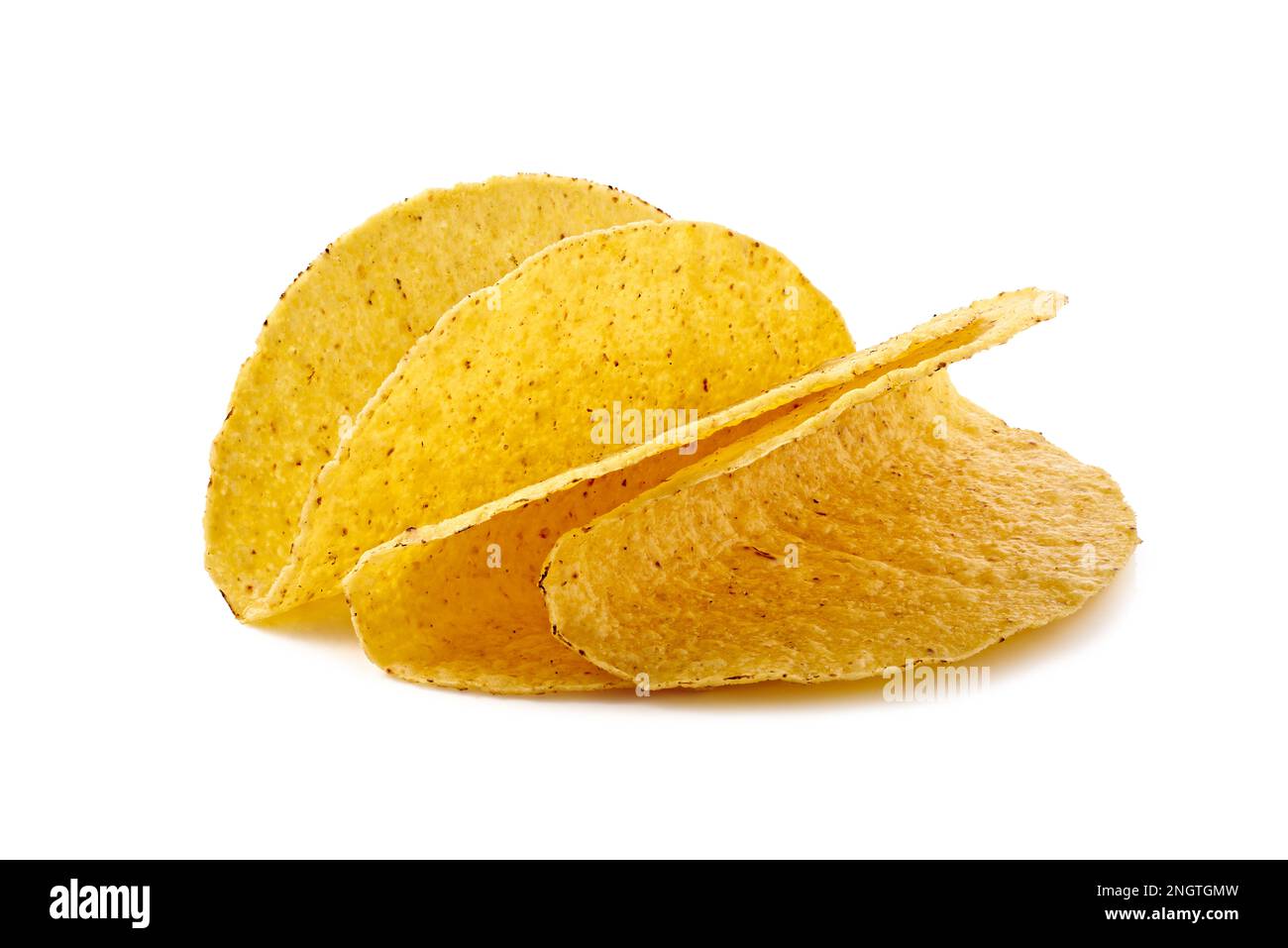 Three taco shells on white background Stock Photo - Alamy