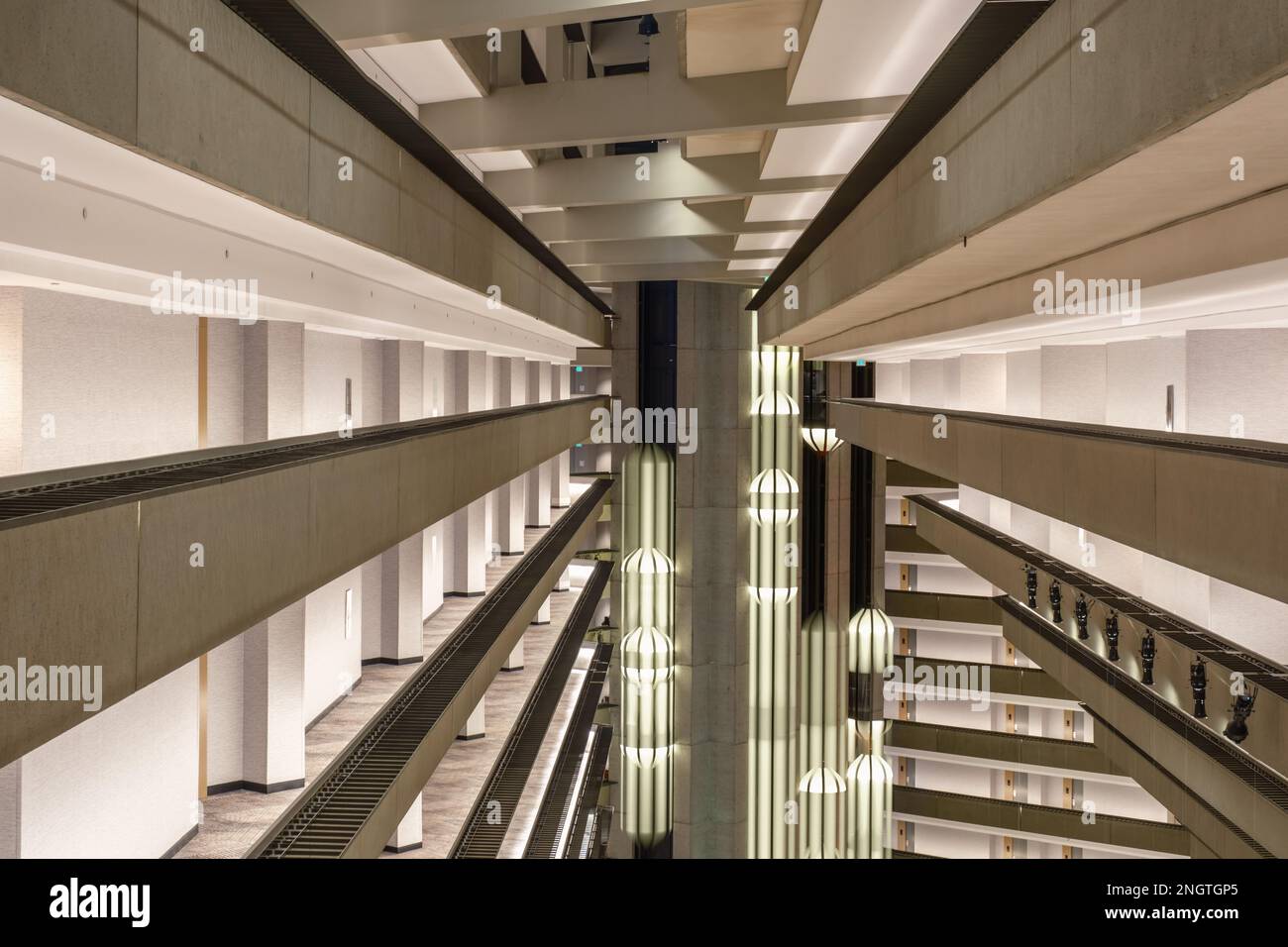 San Francisco, USA - December 30th 2022: Lift pods travelling up and ...