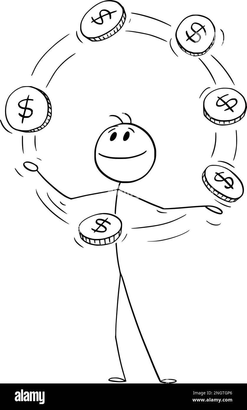 Businessman Juggling With Dollar Coins , Vector Cartoon Stick Figure ...