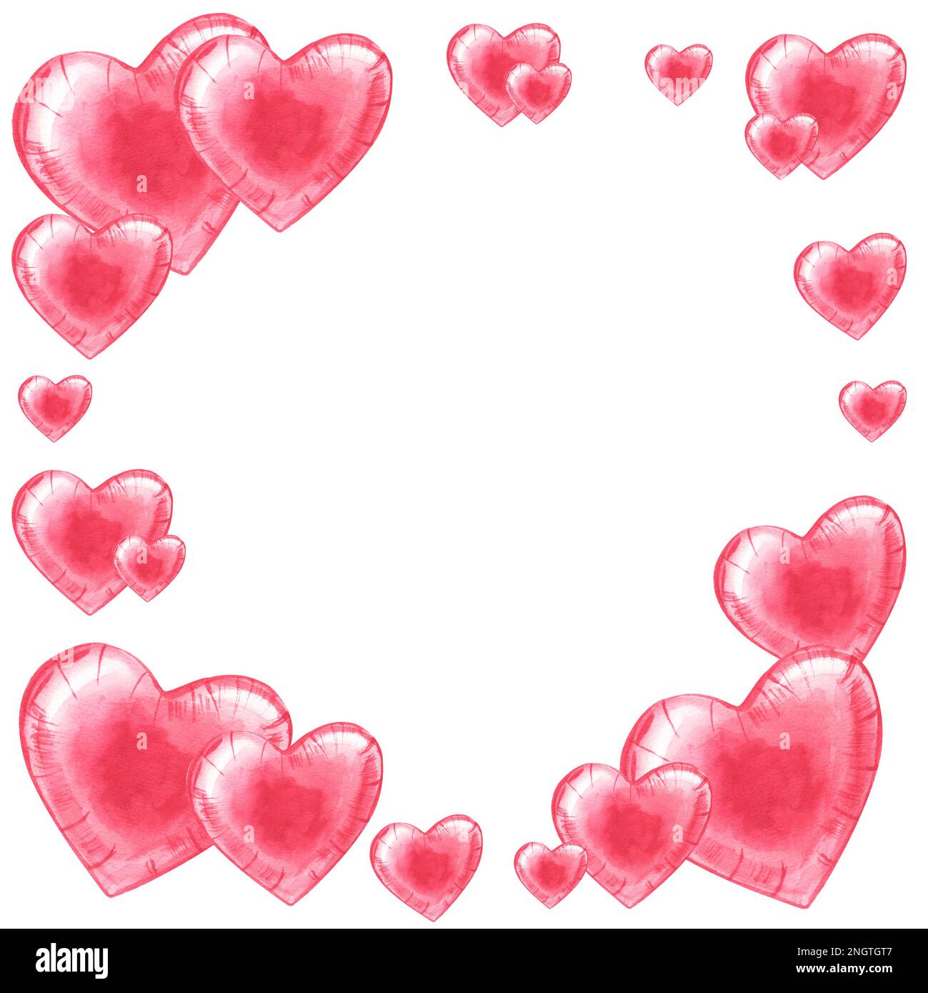 Frame with pink hearts together, glossy and voluminous. Foil balloons ...