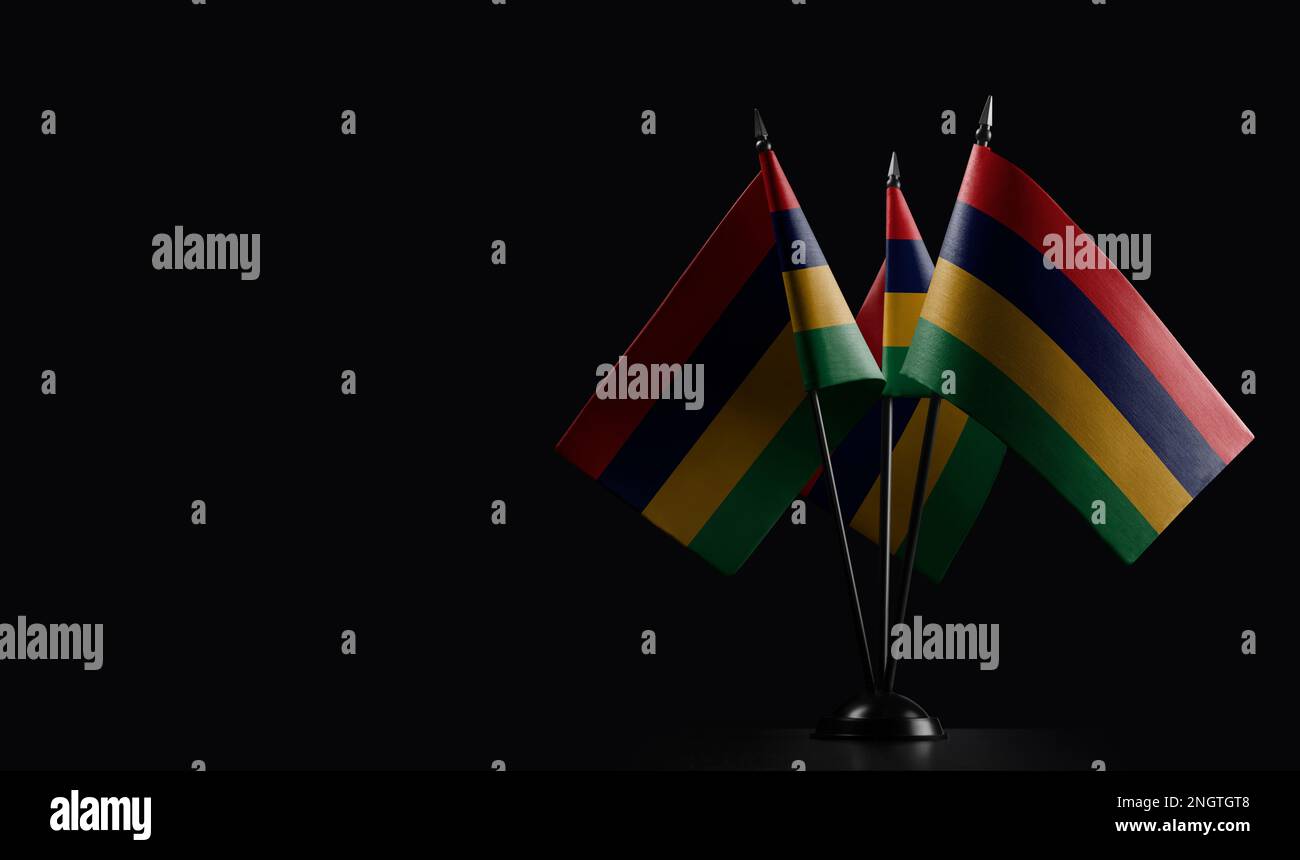 Small national flags of the Mauritius on a black background Stock Photo ...