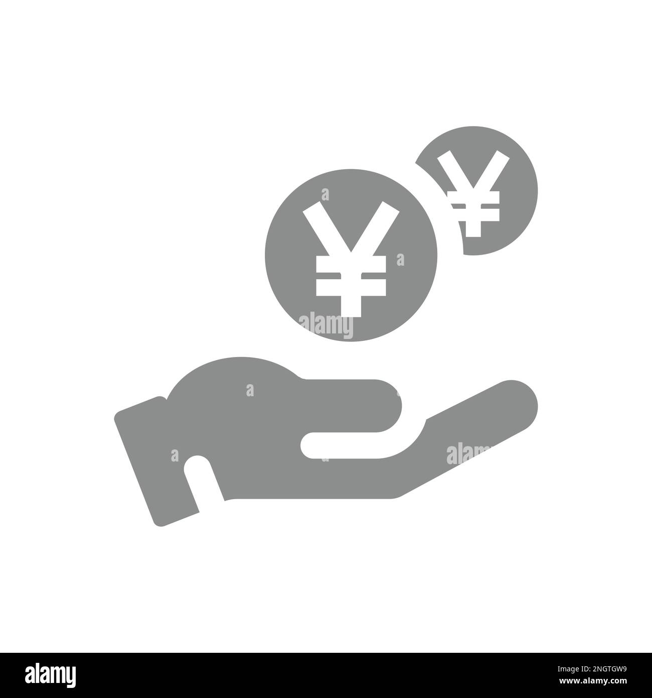 Human hand and money dropping Chinese yuan coin icon. Savings and ...