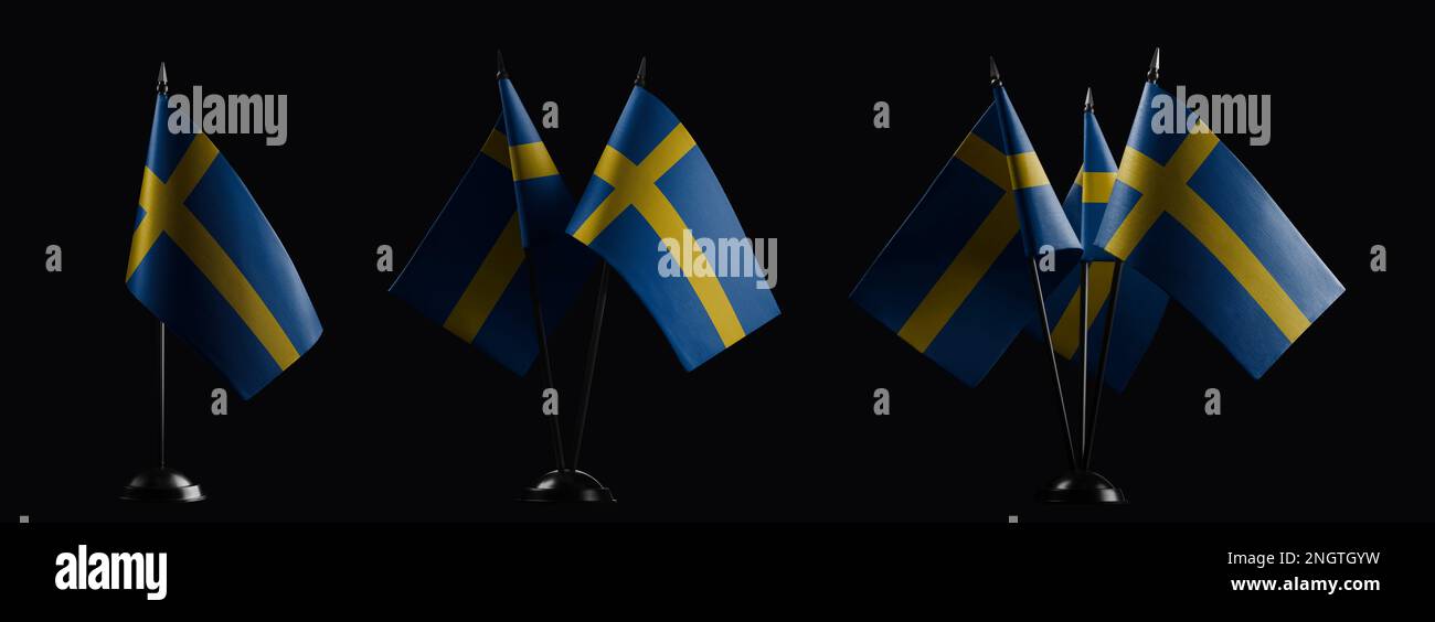 Small national flags of the Sweden on a black background Stock Photo ...