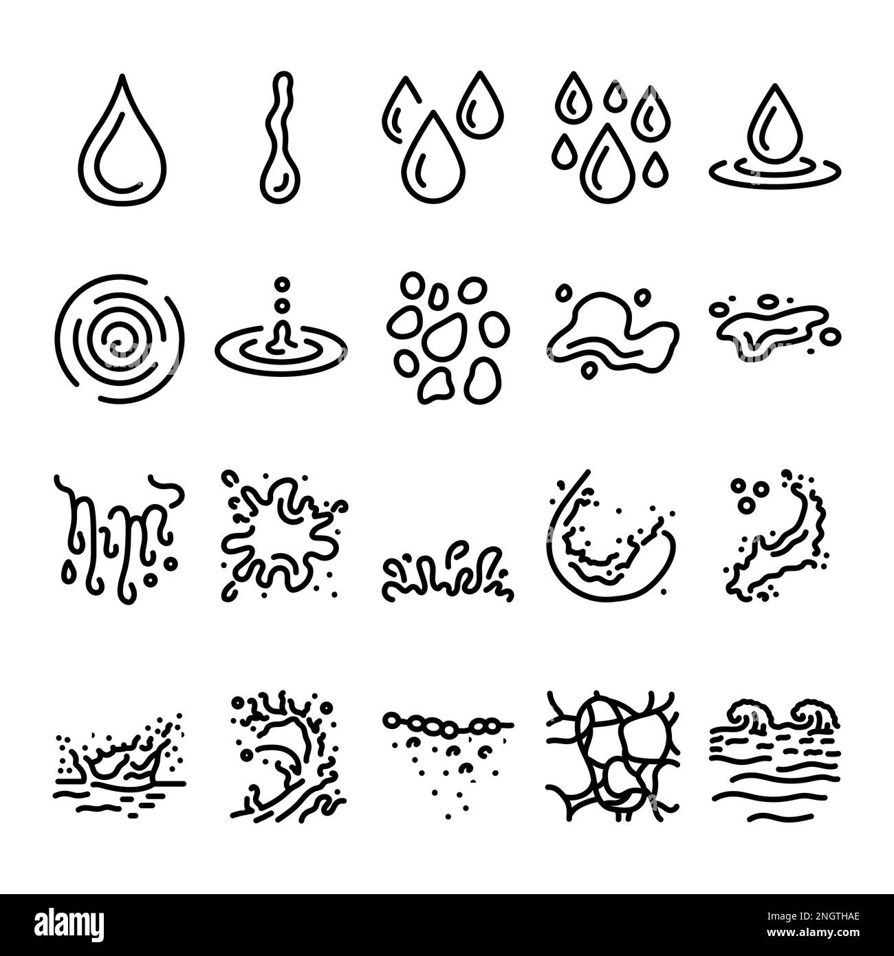 Liquid flow and water drops black line icons set Stock Vector Image ...