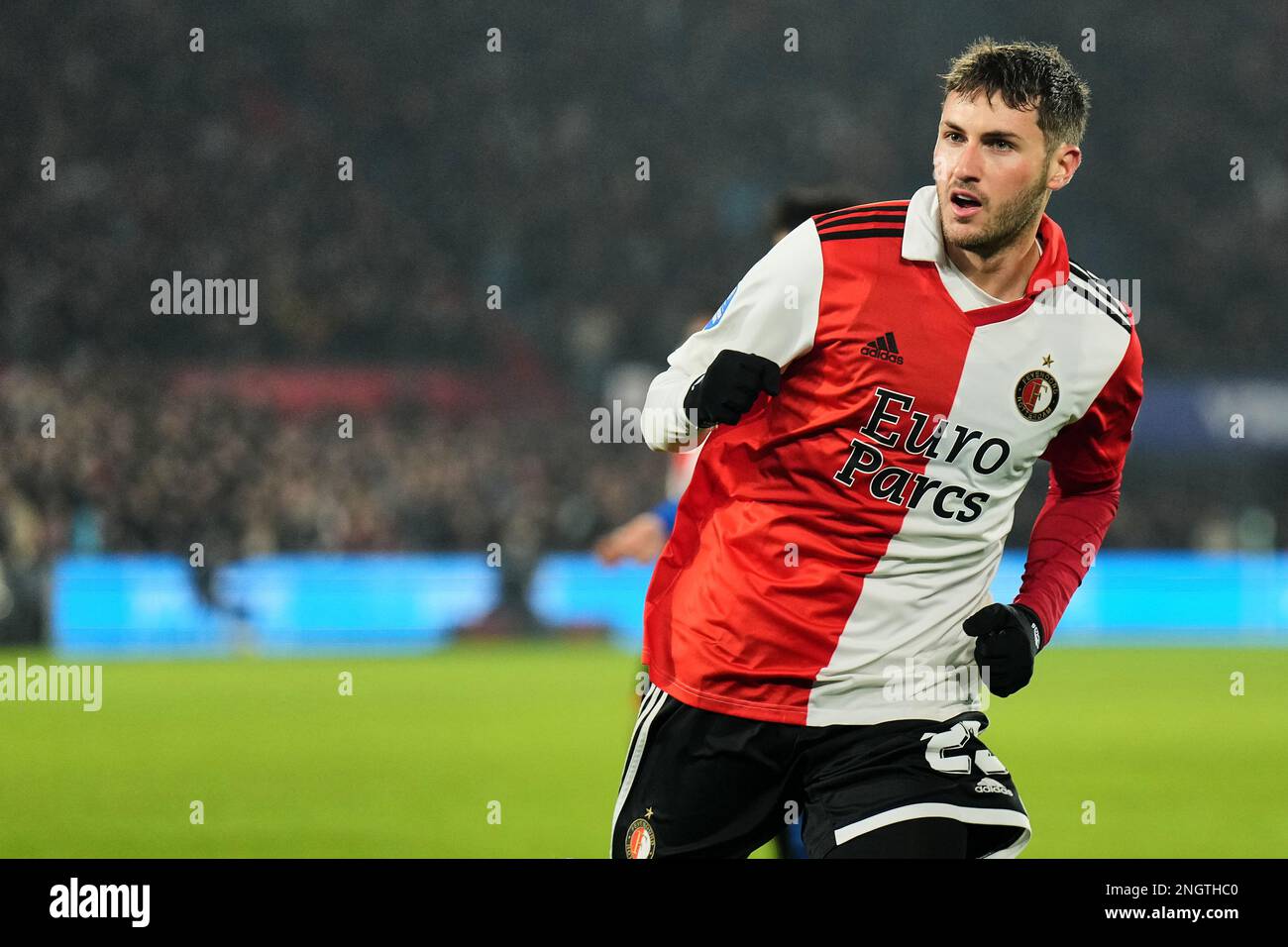 Rotterdam - Santiago Gimenez of Feyenoord celebrating an offside goal ...