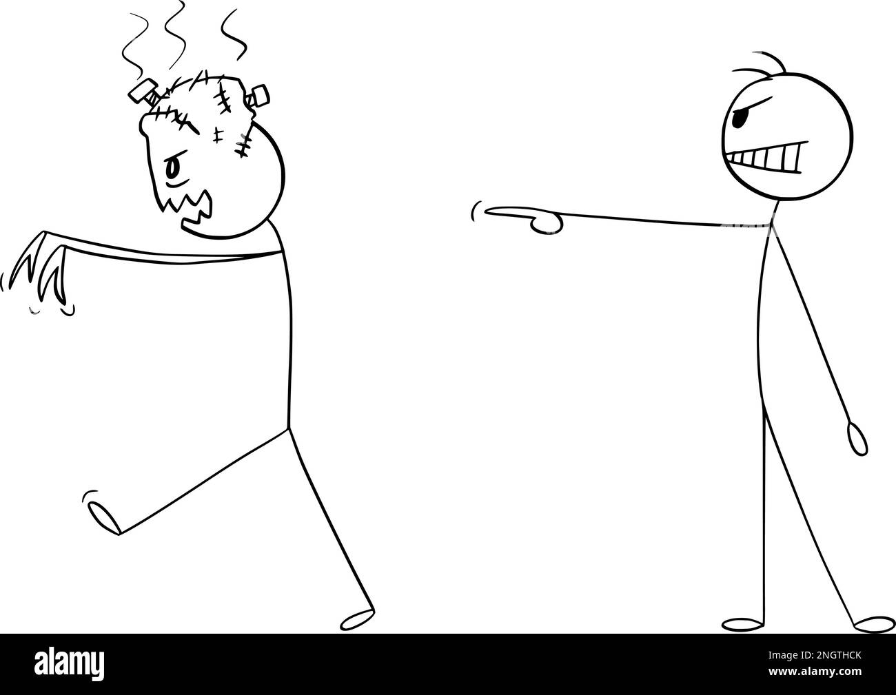 Evil Politician Ordering Monster , Vector Cartoon Stick Figure ...