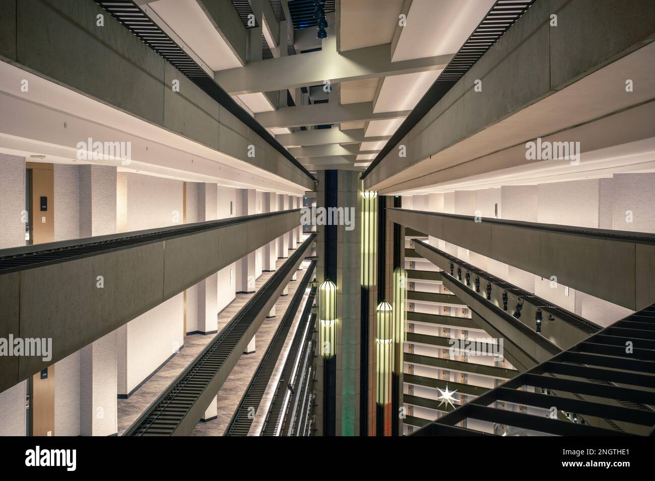 San Francisco, USA - December 30th 2022: Lift pods travelling up and ...