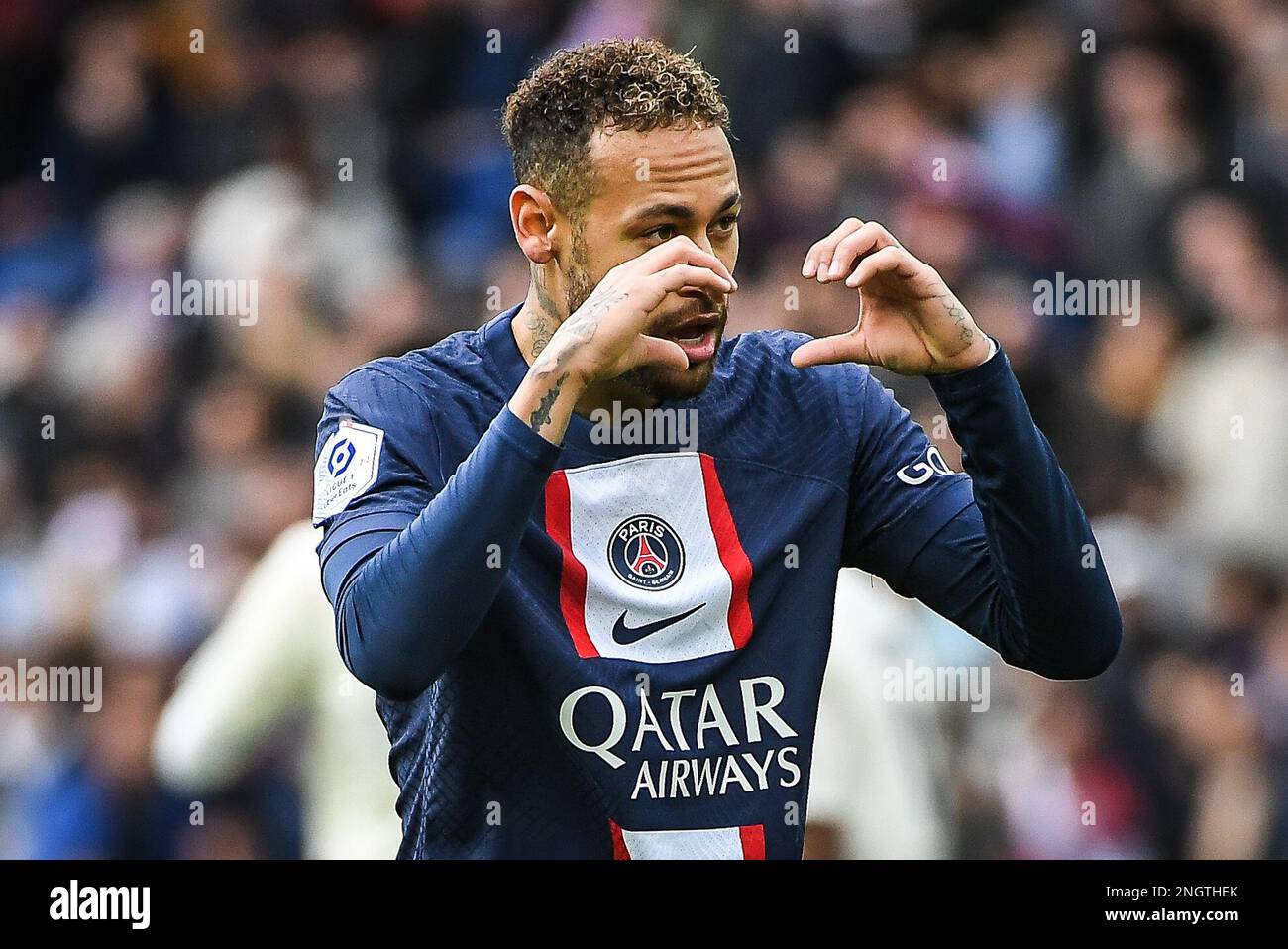 Paris, France, France. 19th Feb, 2023. NEYMAR JR of PSG celebrates his ...