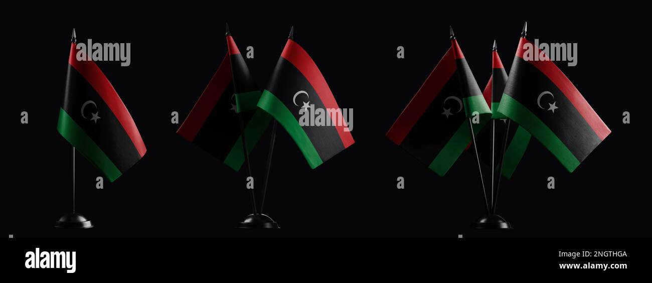 Small national flags of the Libya on a black background Stock Photo - Alamy