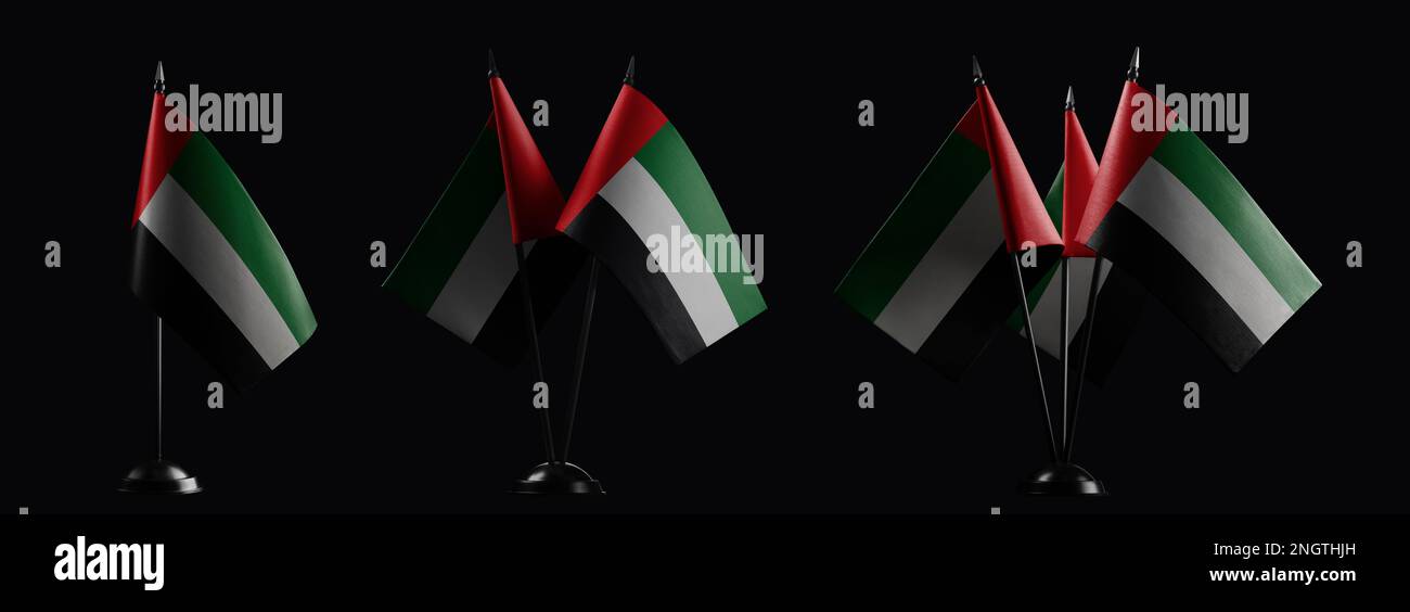 Small national flags of the Arab Emirates on a black background Stock ...