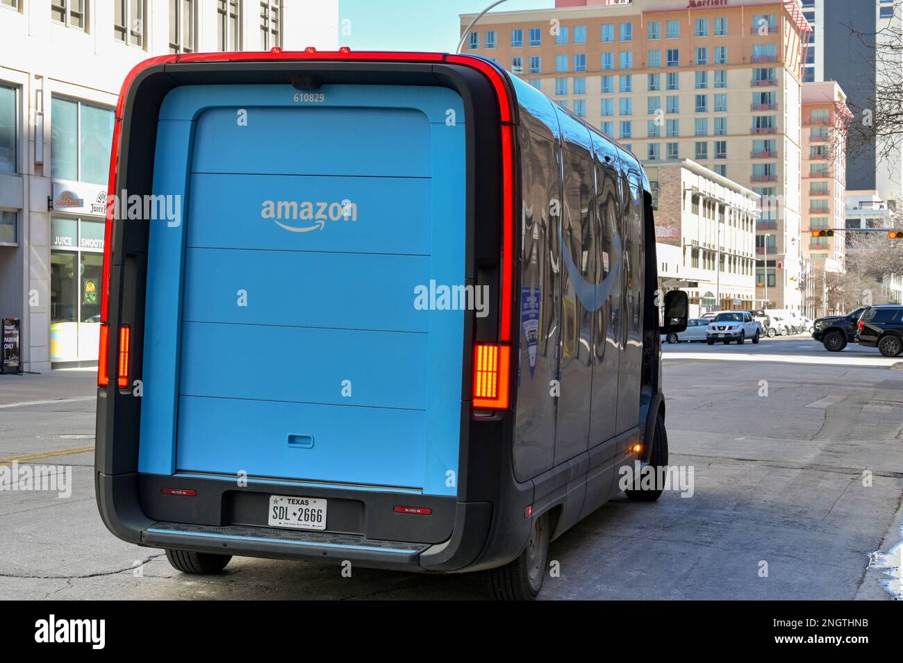 Austin, Texas - February 2023: Rear view of an electric delivery van ...