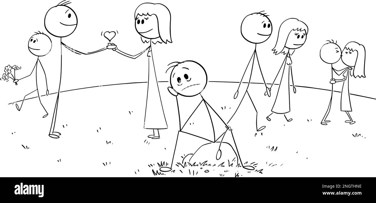 Unhappy Alone Person Wants Love, Vector Cartoon Stick Figure ...