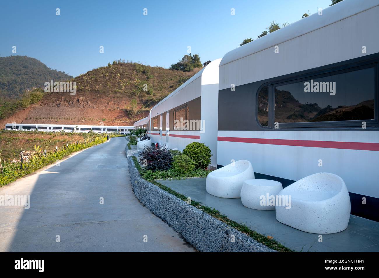 A four-star hotel designed in the shape of a train at Moc Chau Island ...