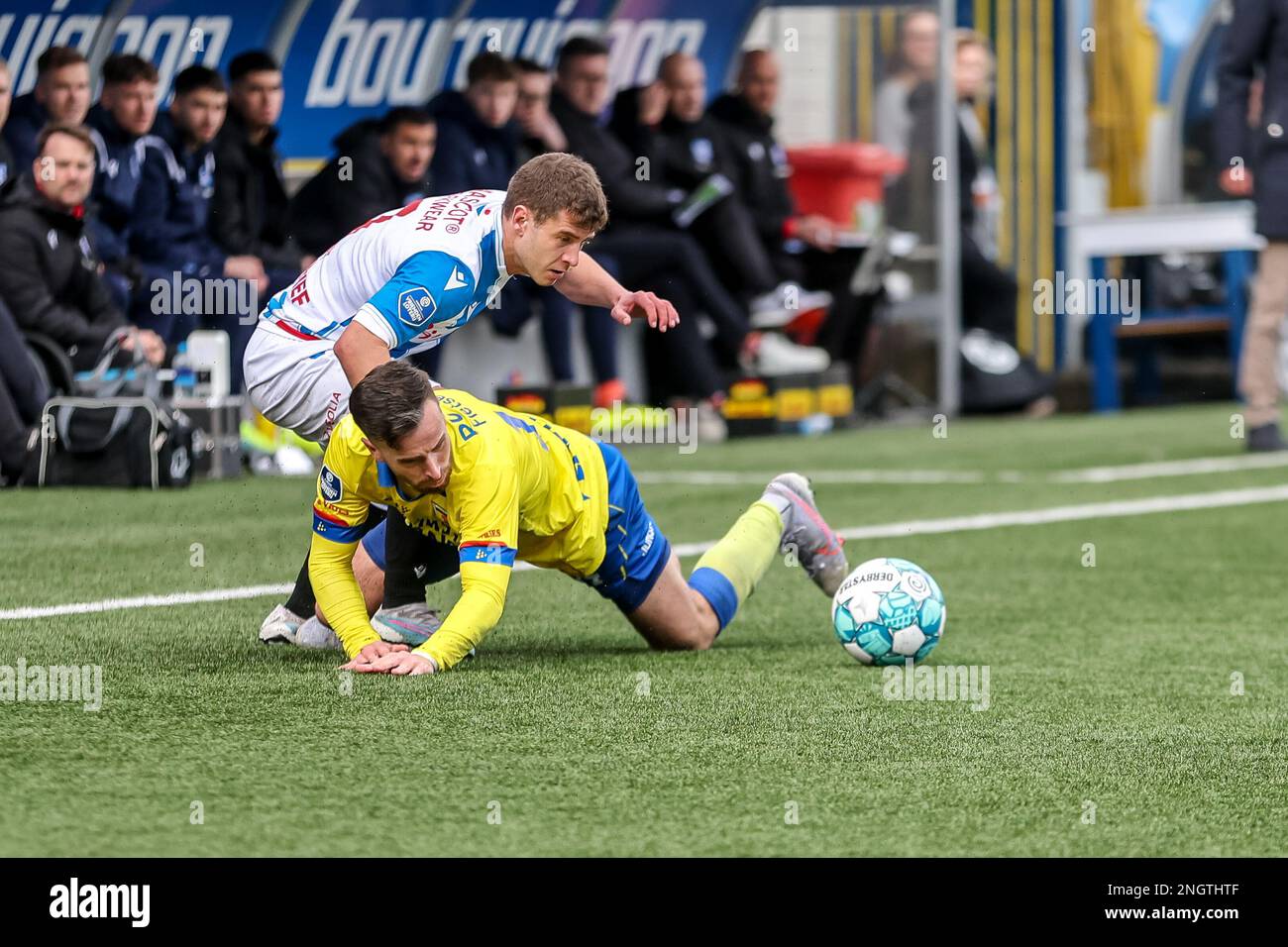 LEEUWARDEN, NETHERLANDS - FEBRUARY 19: Mats Kohlert of SC Heerenveen battles for the ball with ...