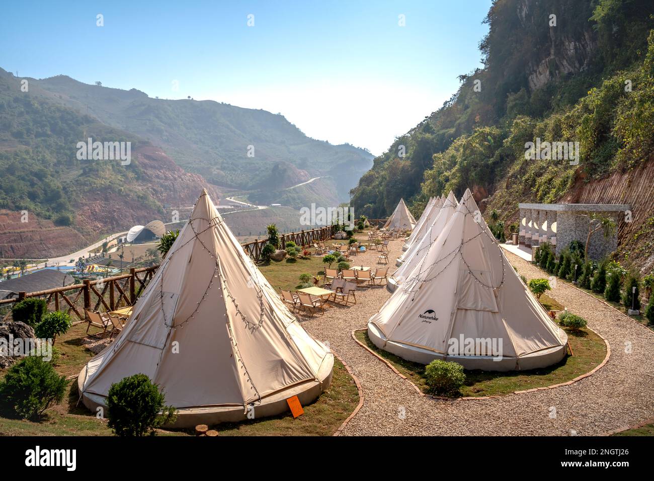 Camping area at Moc Chau Island tourist complex in Moc Chau district ...