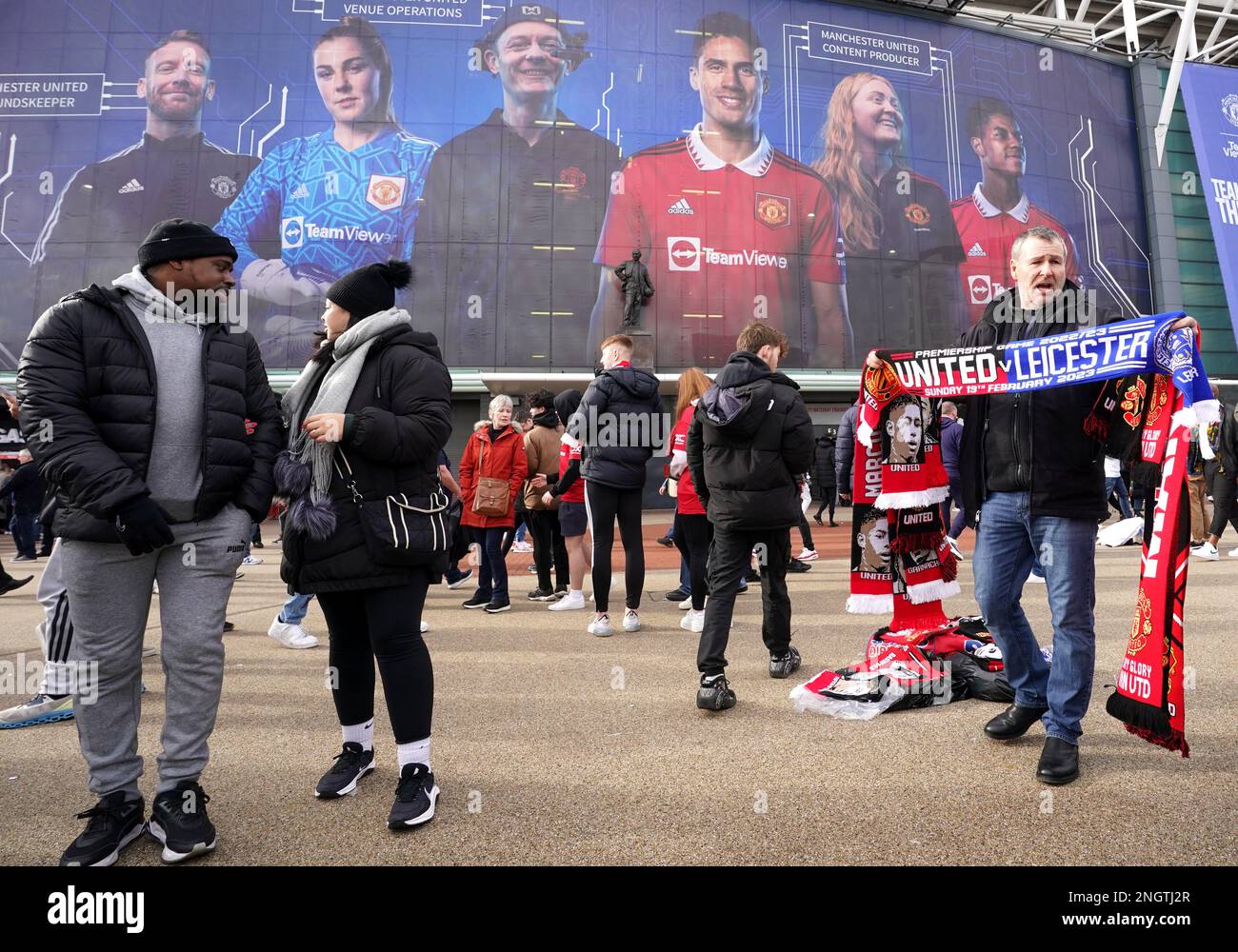 A vendor selling scarves outside ahead of the Premier League match at ...