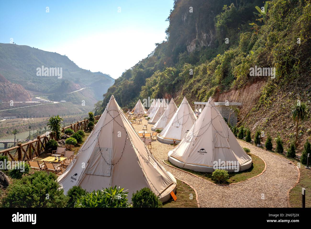 Camping area at Moc Chau Island tourist complex in Moc Chau district ...