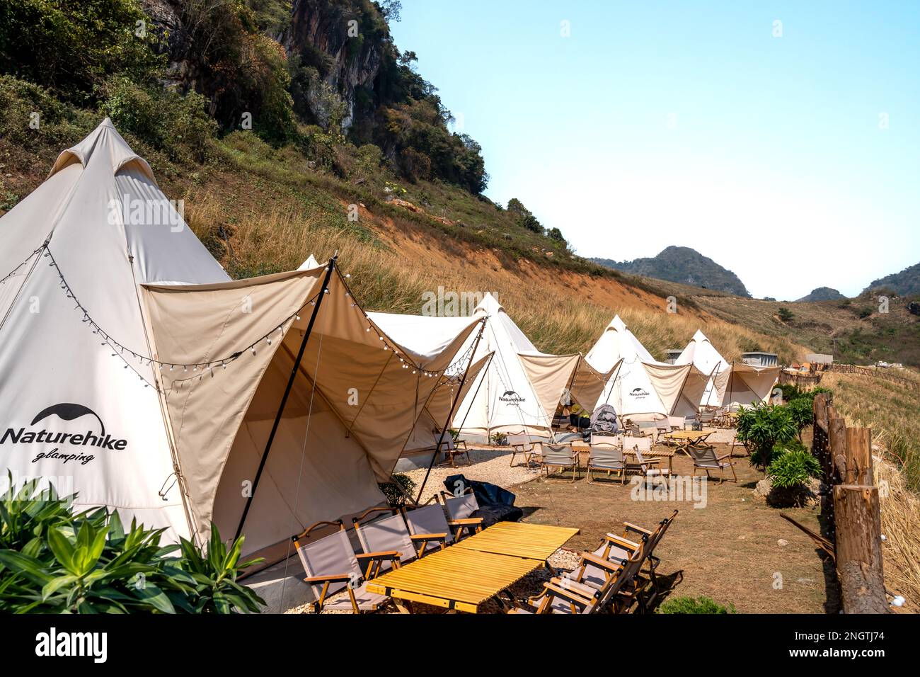 Camping area at Moc Chau Island tourist complex in Moc Chau district ...