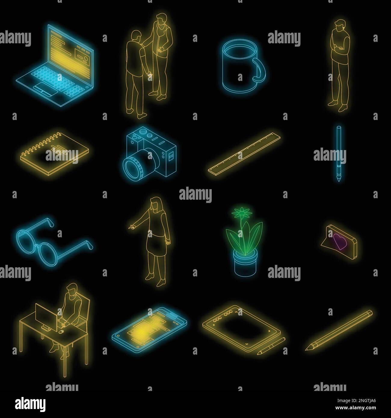 Art director icons set. Isometric set of art director vector icons neon ...