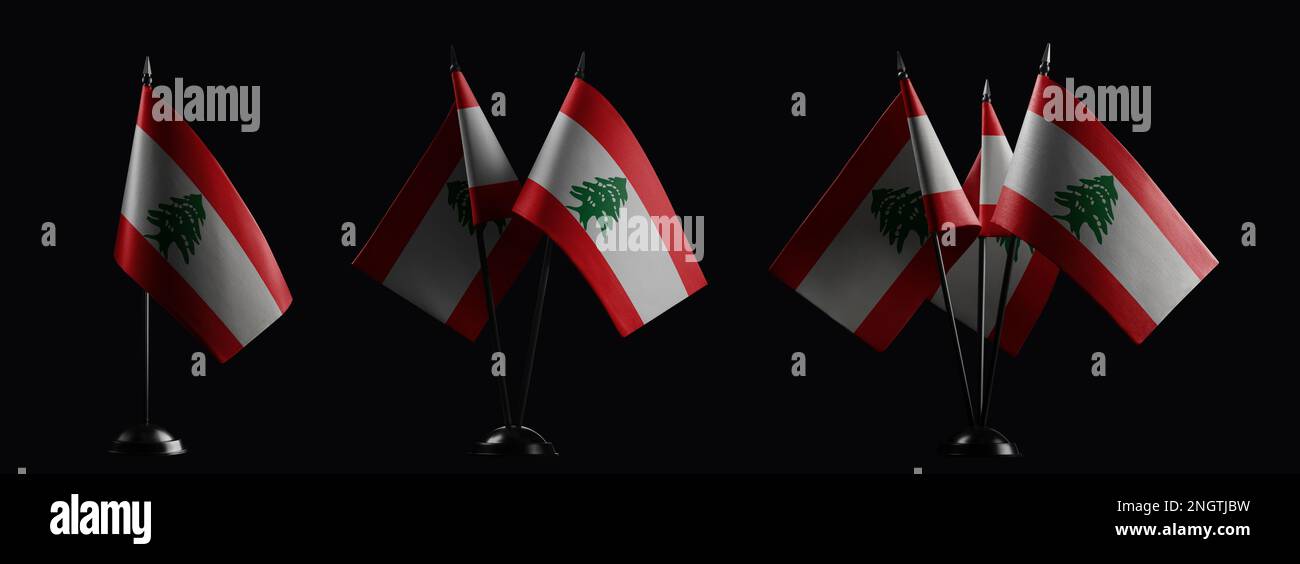 Small national flags of the Lebanon on a black background Stock Photo ...