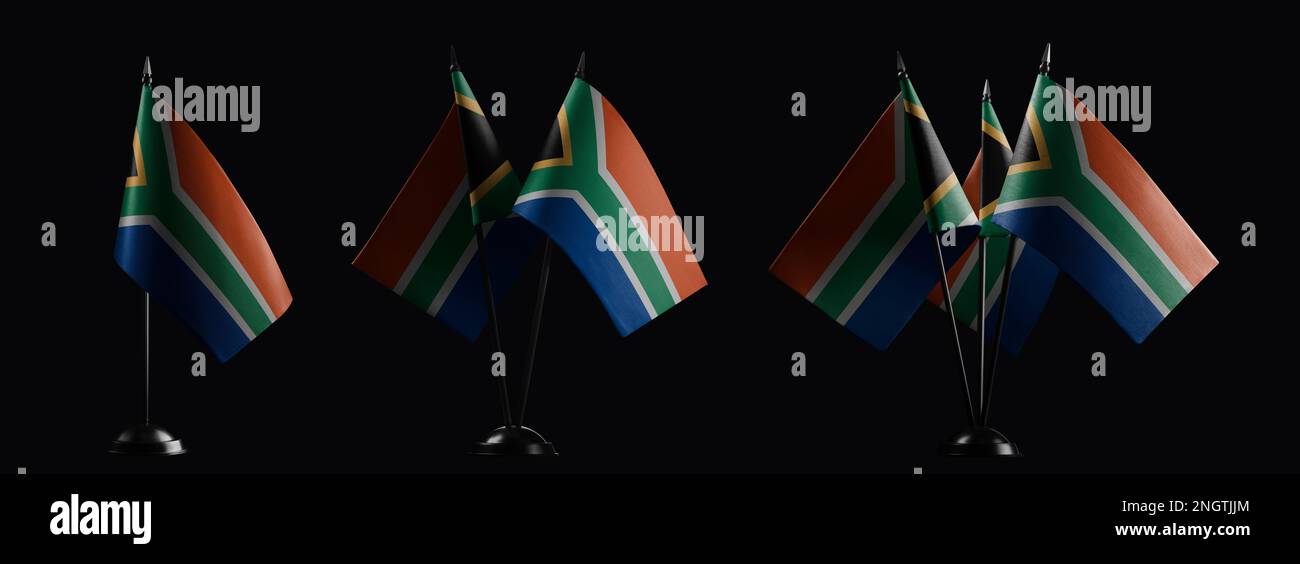Small national flags of the South Africa on a black background Stock ...
