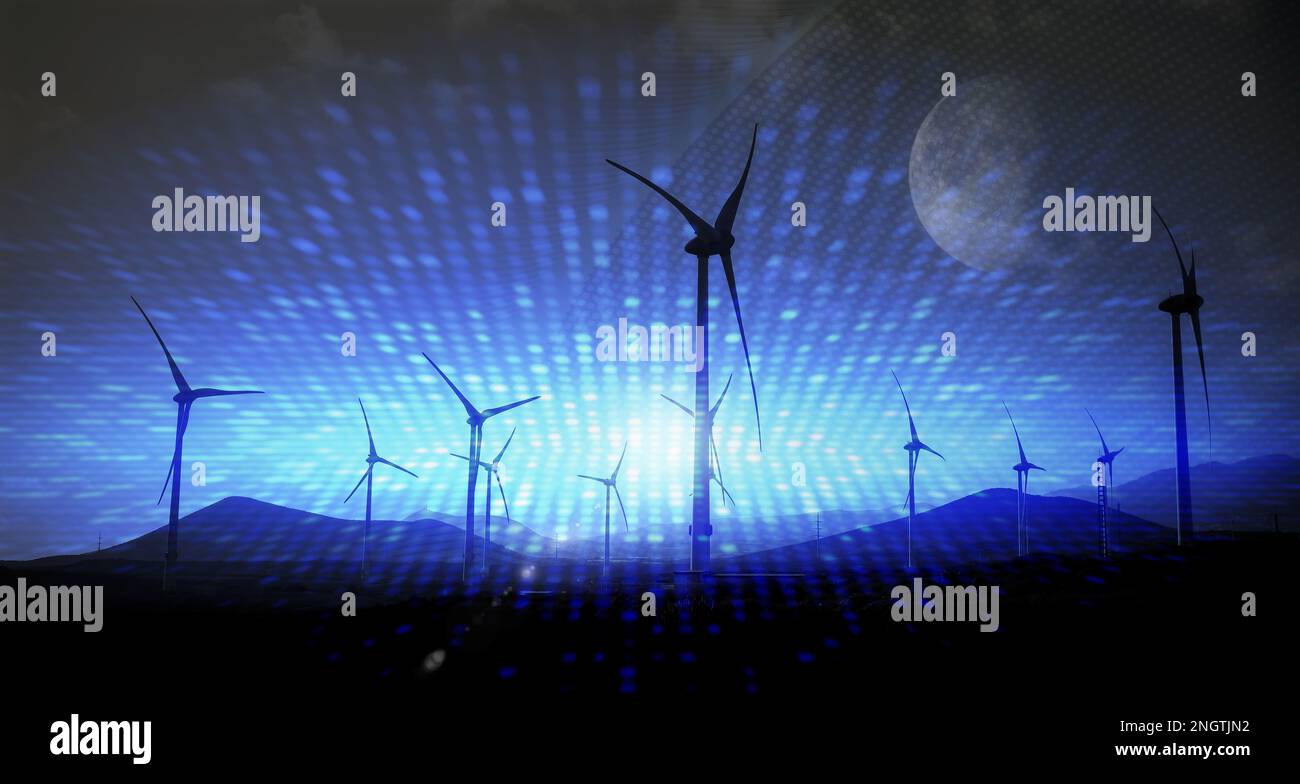 Wind power plant. New turbine technology system. Renewable energy and ...