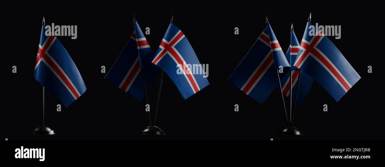 Small national flags of the Iceland on a black background Stock Photo ...