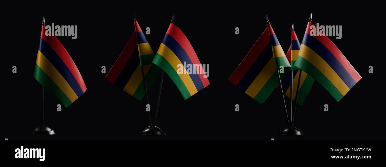 Small national flags of the Mauritius on a black background Stock Photo ...