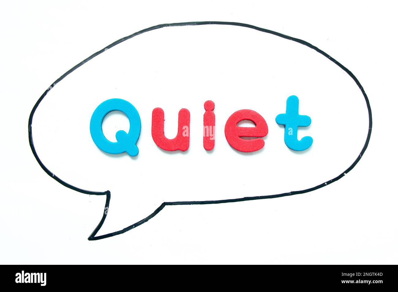 Alphabet letter with word quiet in black line hand drawing as bubble ...