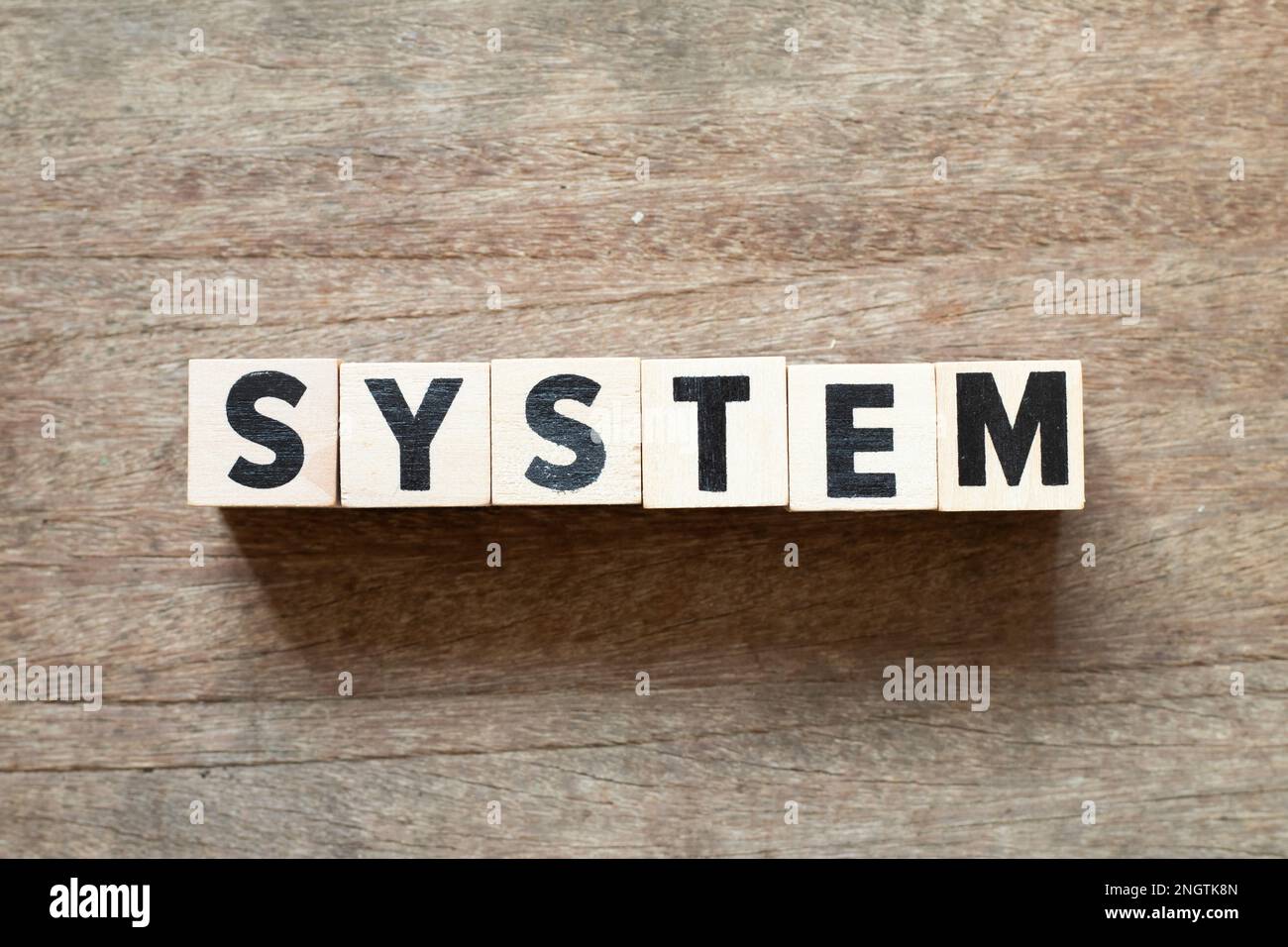 Alphabet letter block in word system on wood background Stock Photo - Alamy