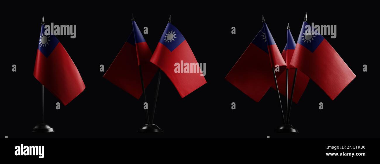 Small national flags of the Taiwan on a black background Stock Photo ...