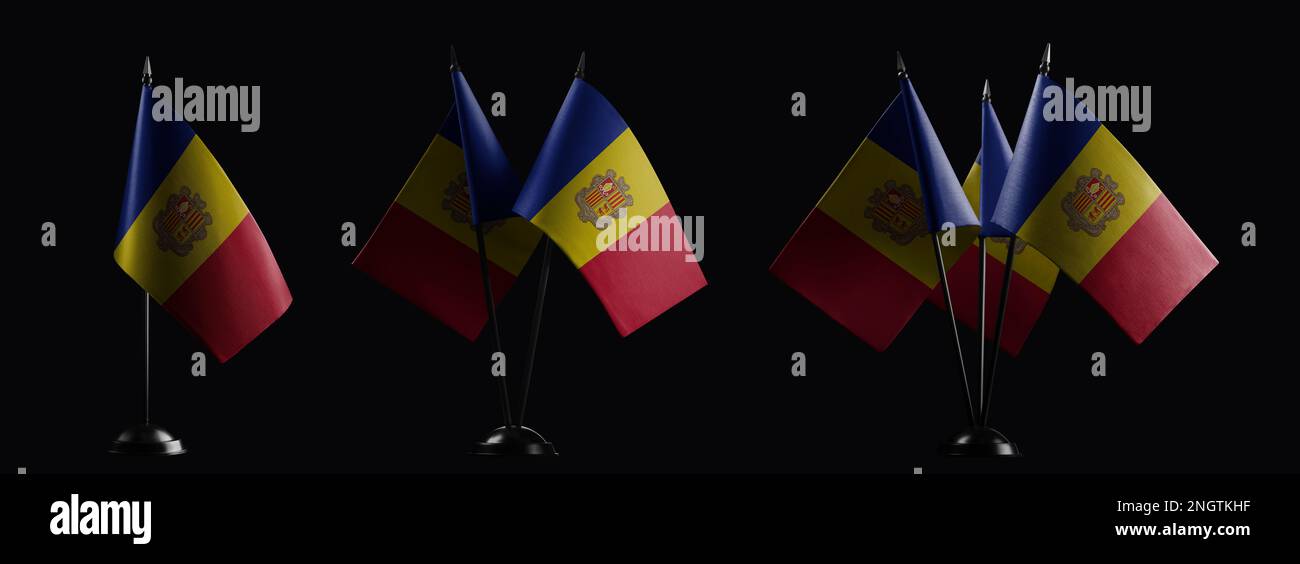Small national flags of the Andorra on a black background Stock Photo ...