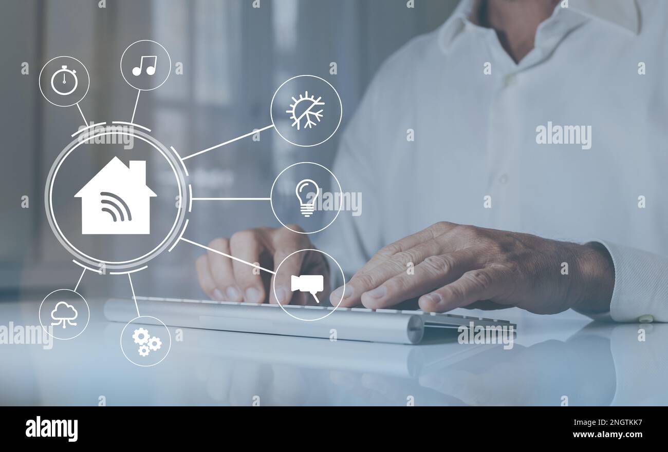 Home automation, AI concept. Smart device control interface. Wireless ...