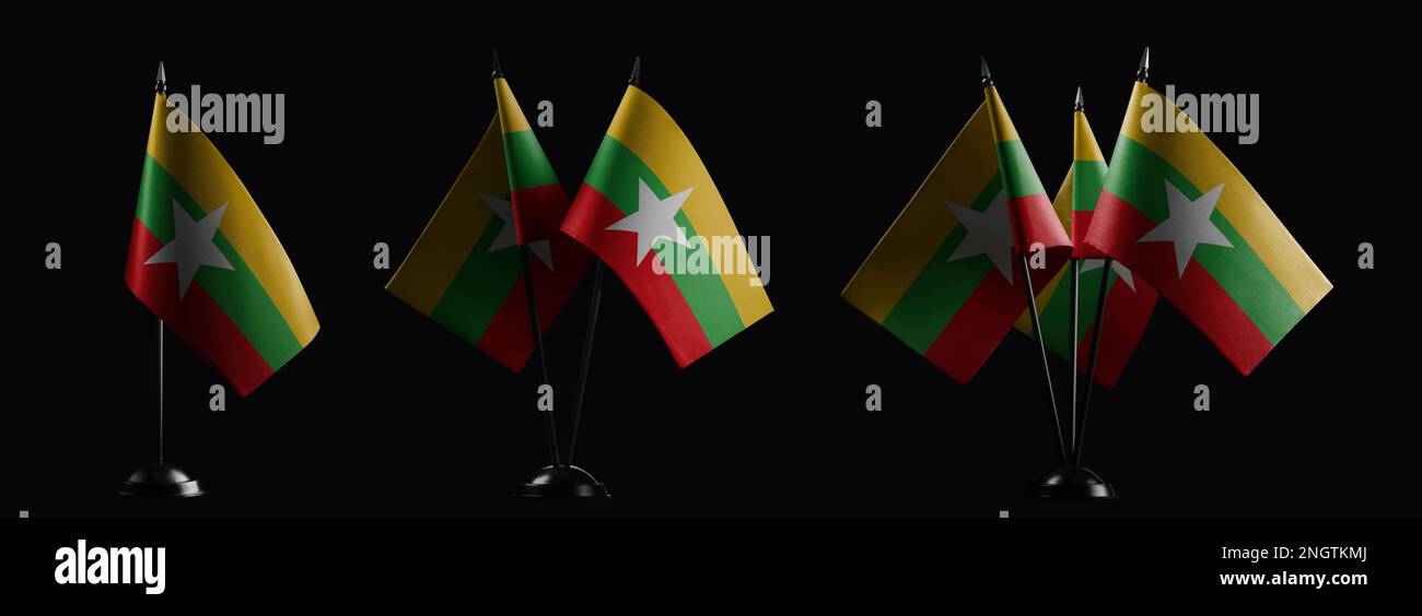 Small national flags of the Myanmar on a black background Stock Photo ...