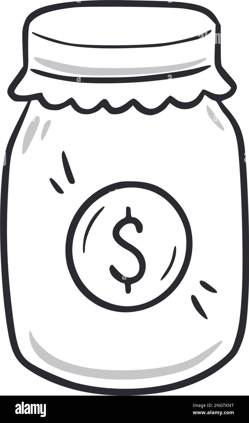 Money jar doodle. Money save jar hand drawn sketch style icon. Business ...