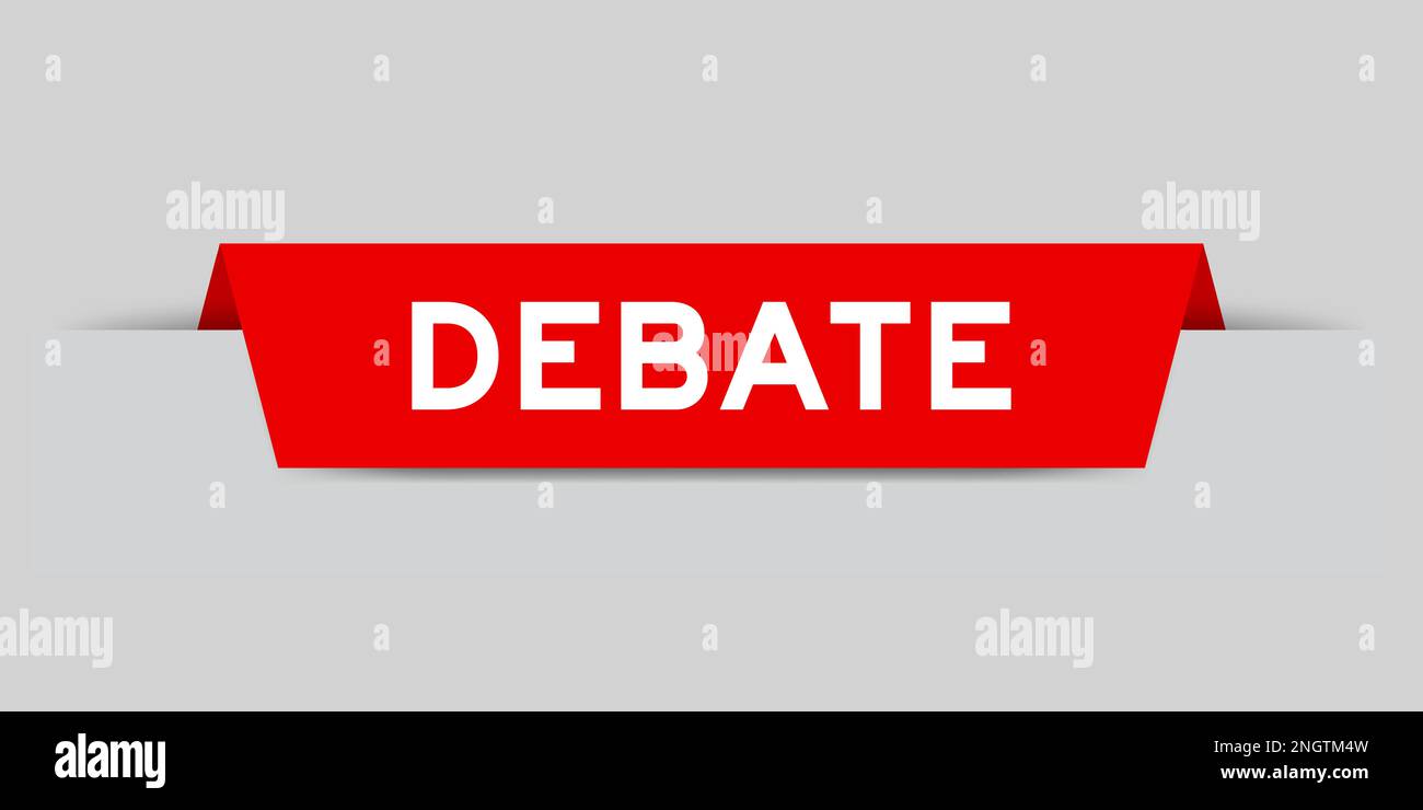 Red color inserted label with word debate on gray background Stock ...