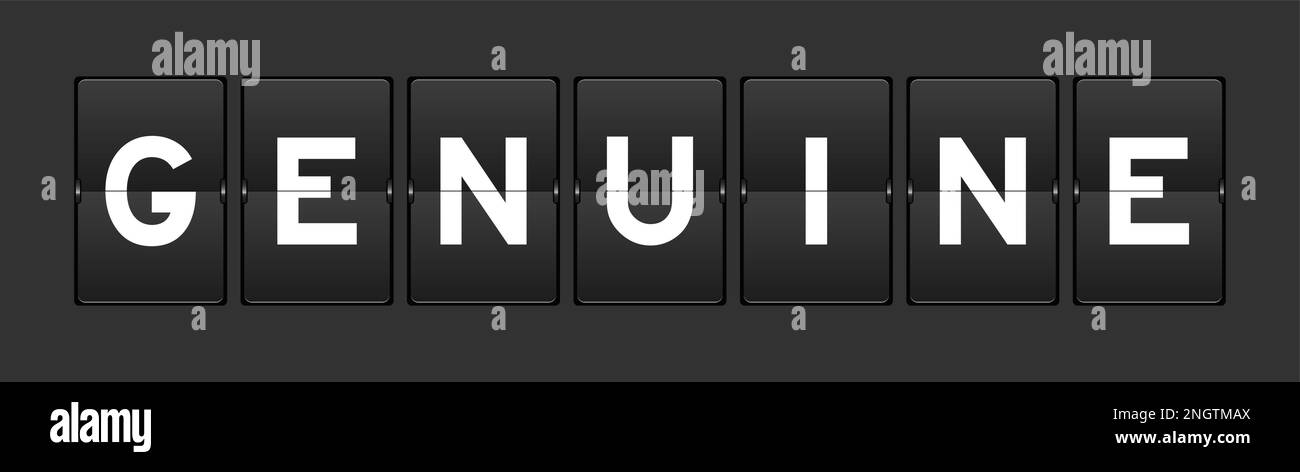 Black color analog flip board with word genuine on gray background ...